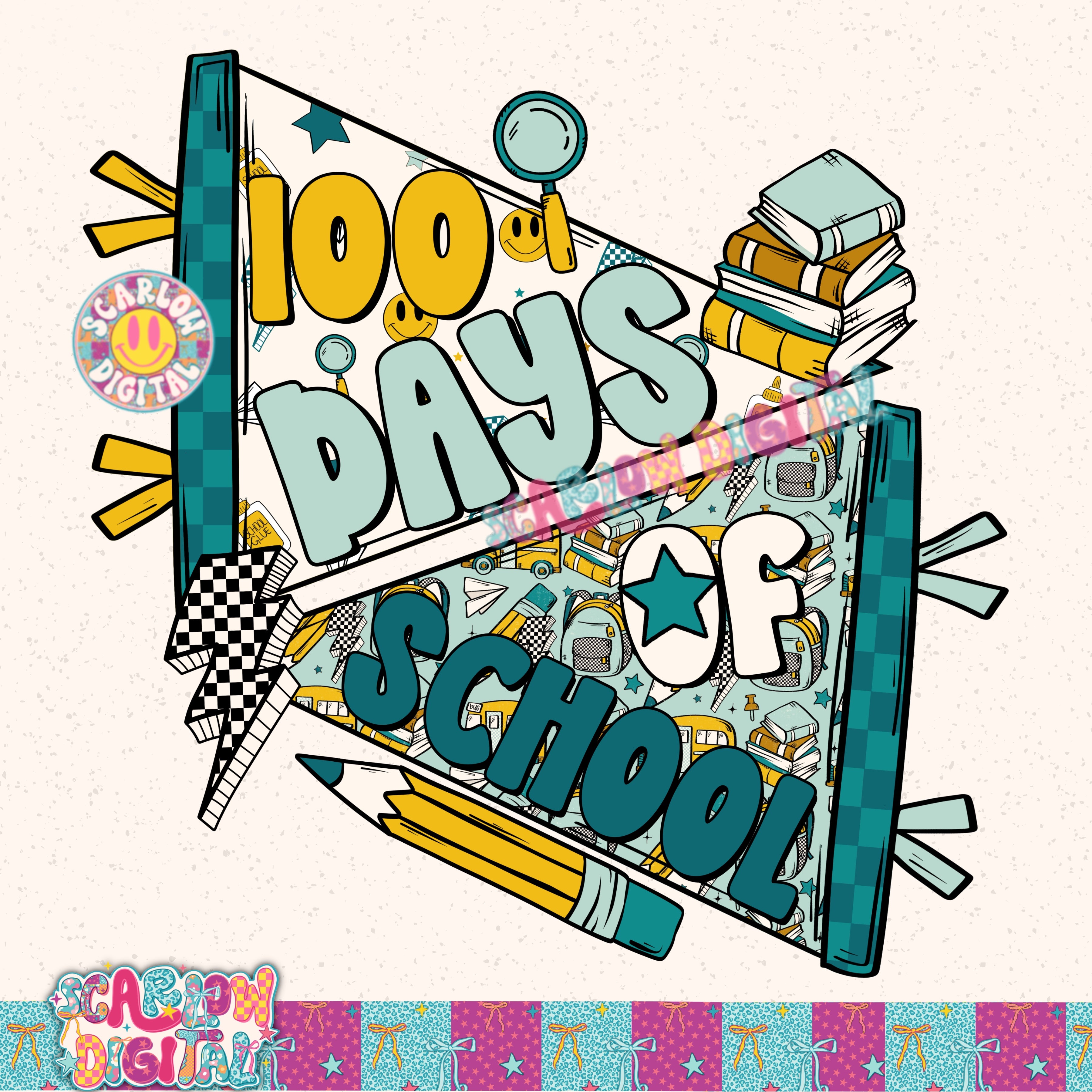 100 Days of School PNG Digital Design – Scarlow Digital