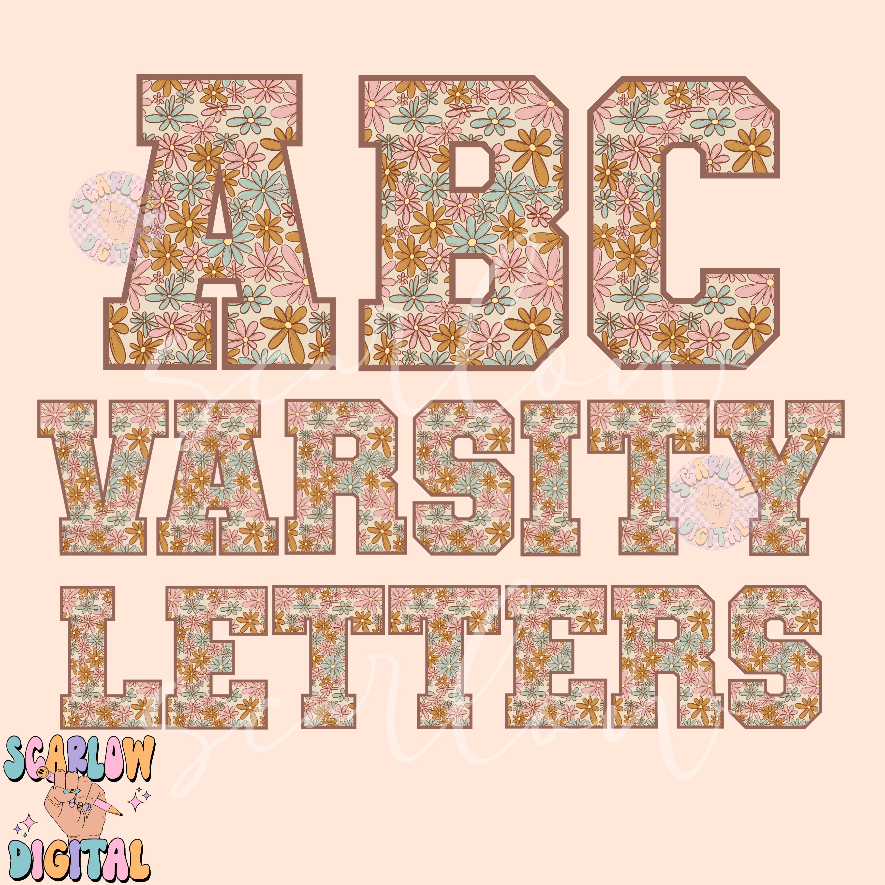 Floral Varsity Letters Digital Design Download, create-your-own design ...