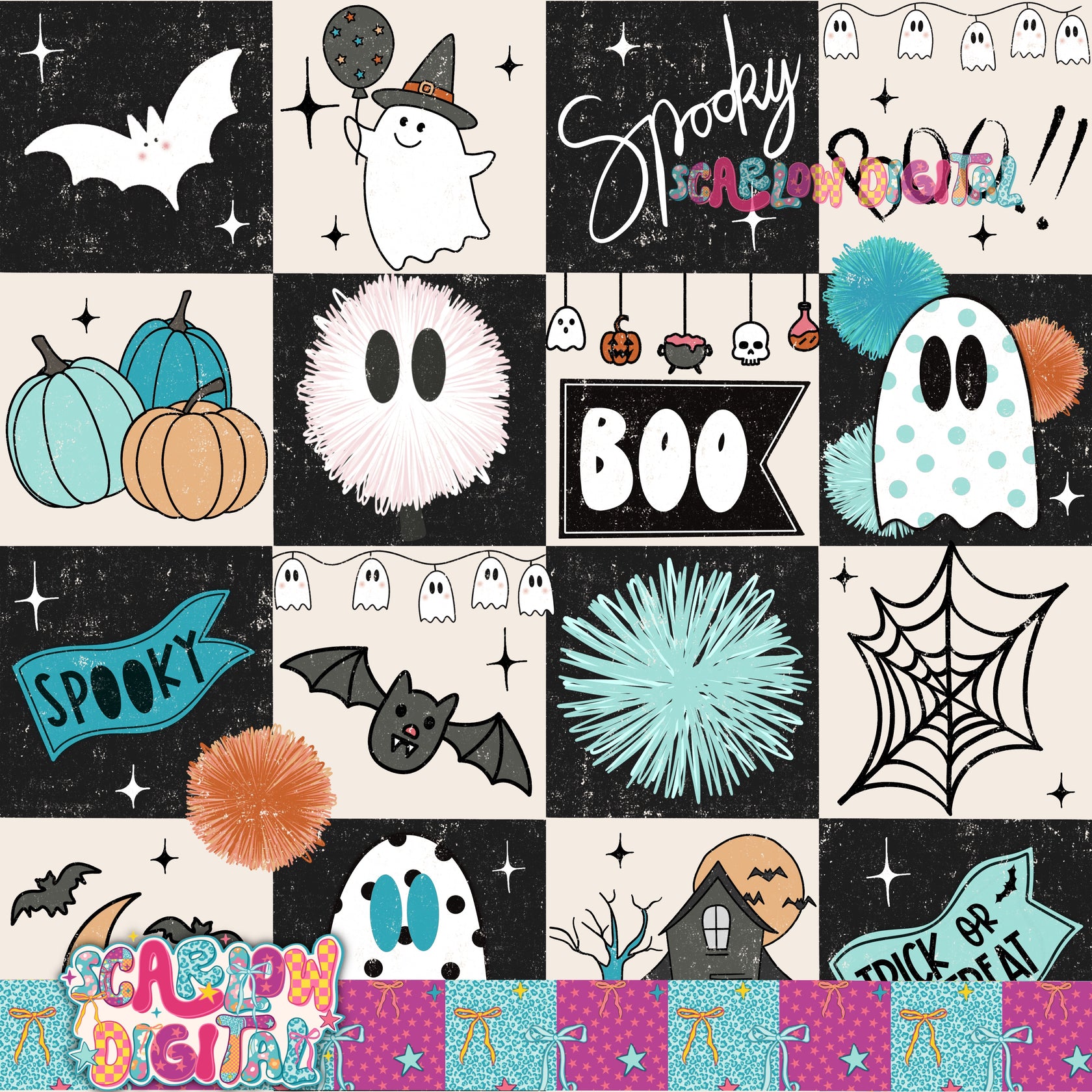 Spooky Checkers in Blue Seamless Pattern Digital Design – Scarlow Digital
