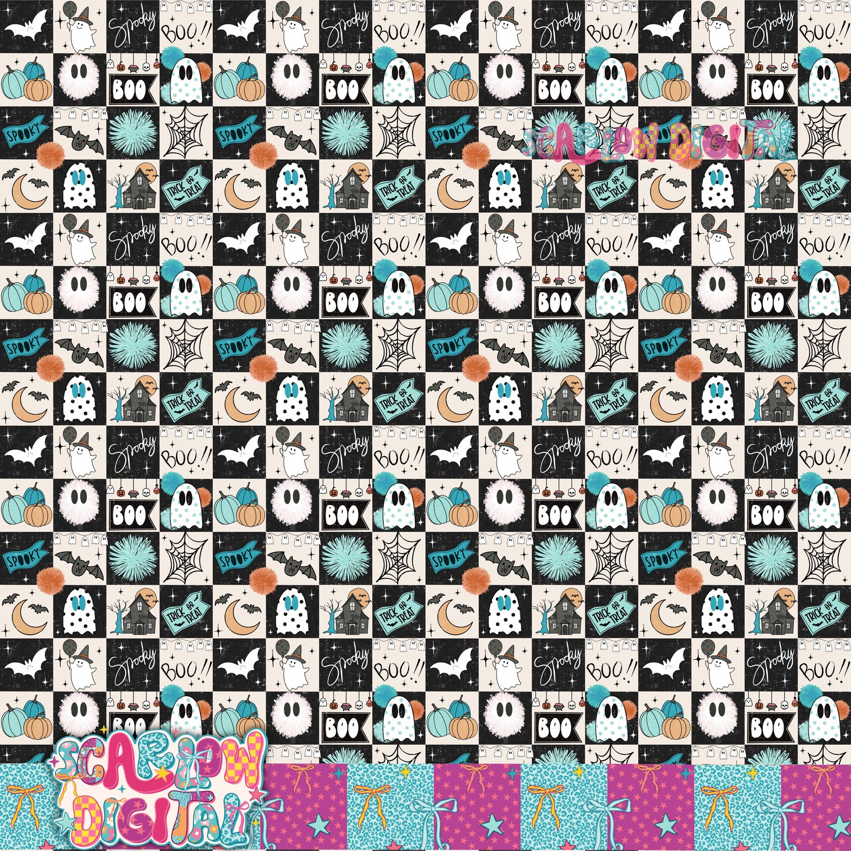 Spooky Checkers in Blue Seamless Pattern Digital Design – Scarlow Digital