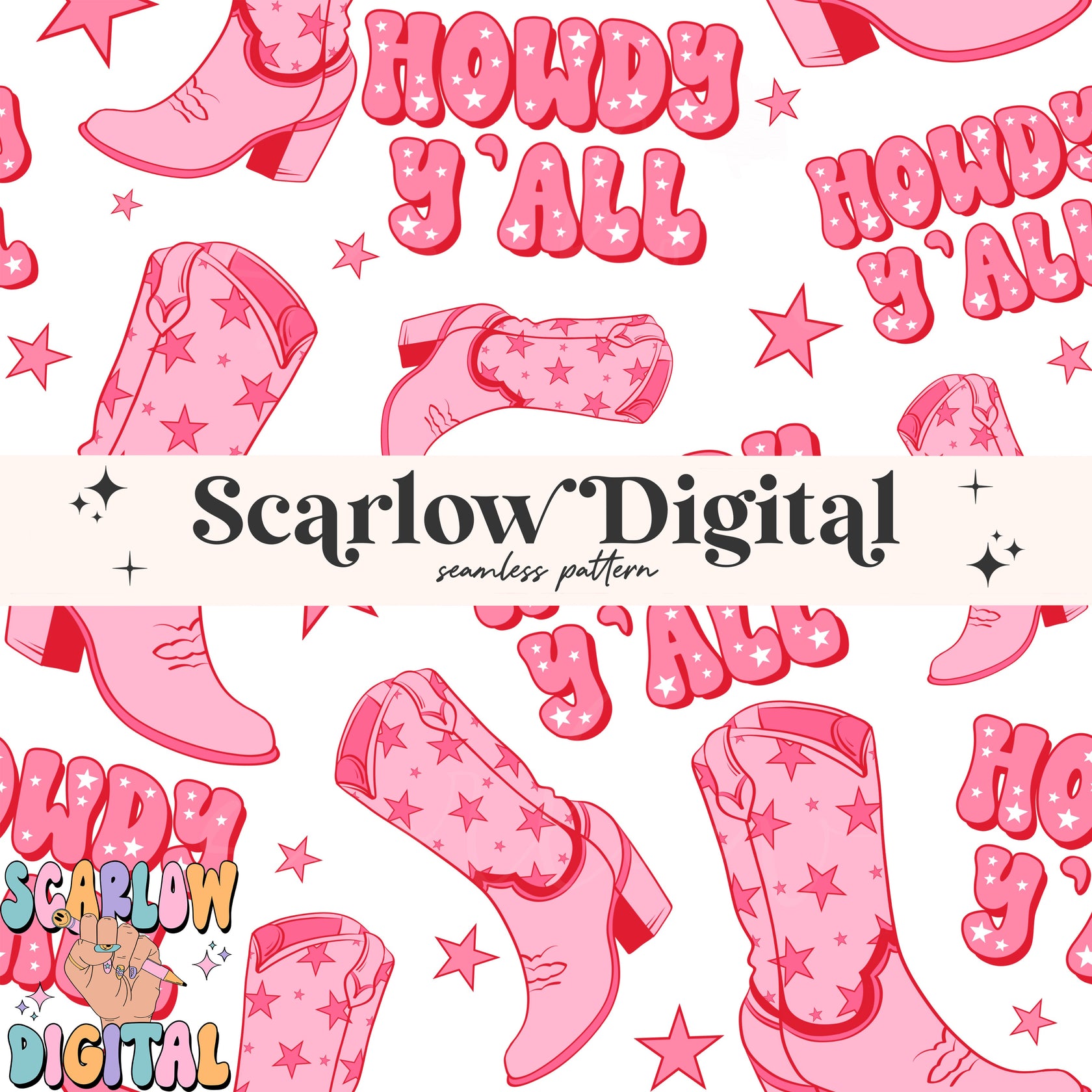 Howdy Y'all Seamless Pattern Digital Design – Scarlow Digital