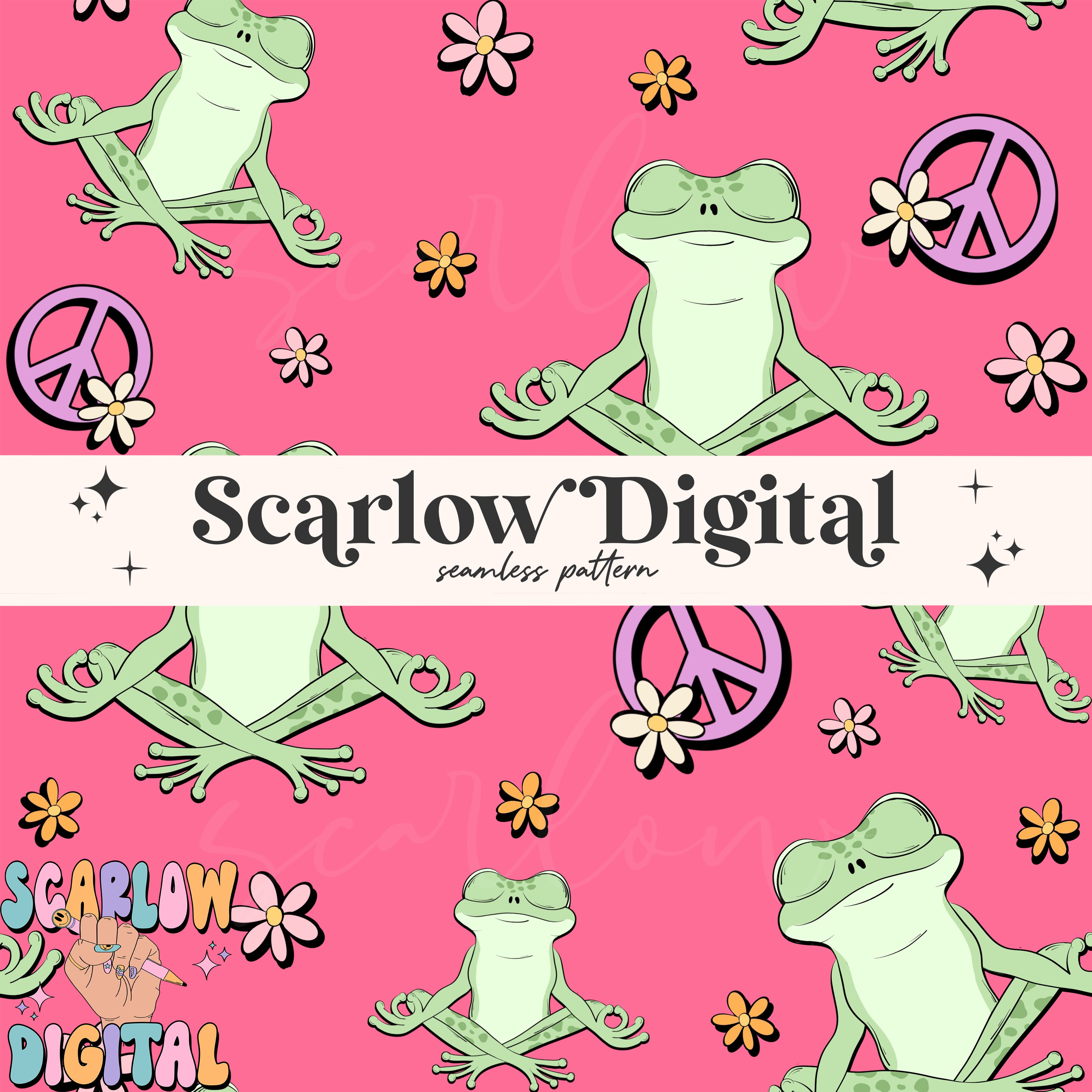 Groovy Frog Seamless Pattern Digital Design – Scarlow Digital