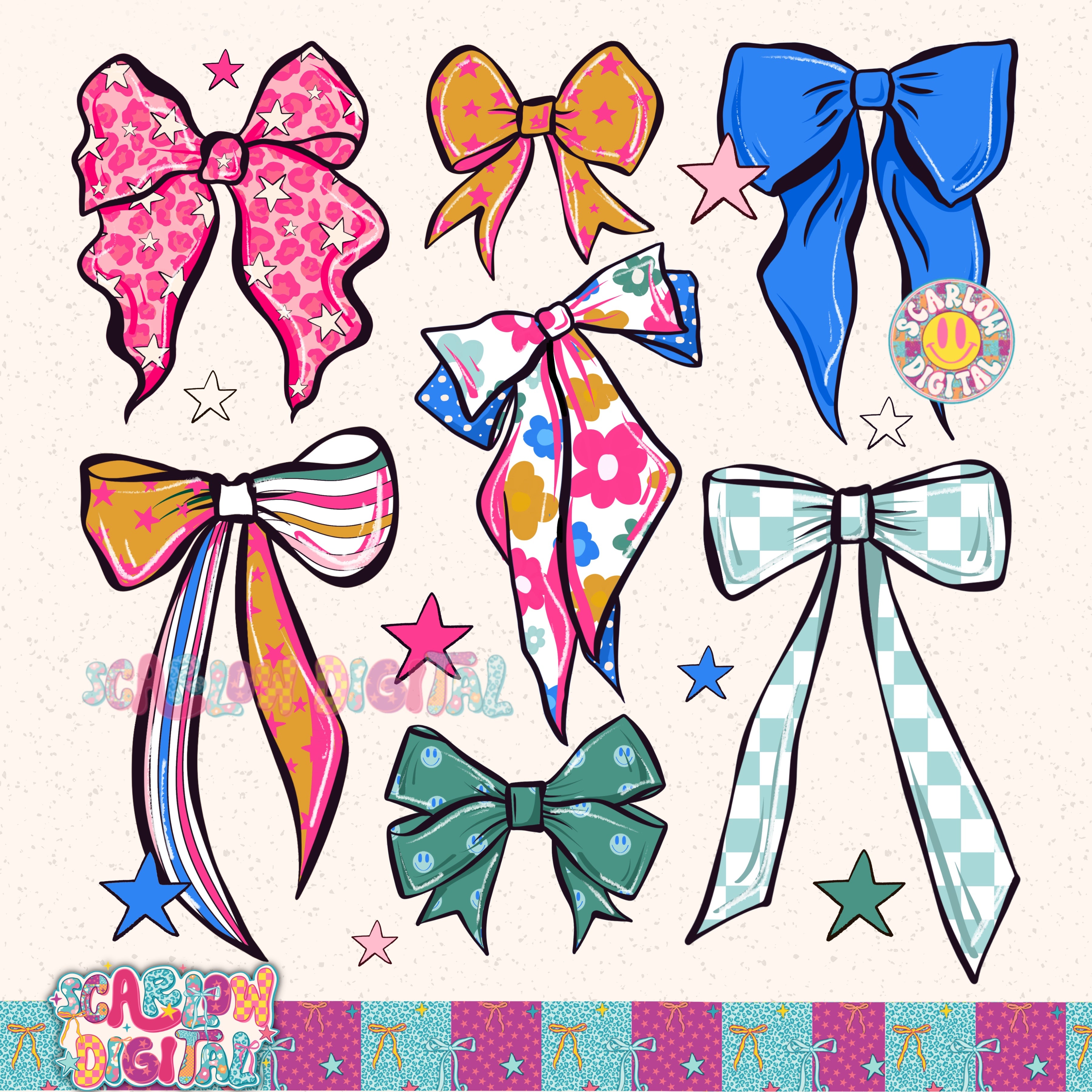 Retro Bows PNG Digital Design – Scarlow Digital