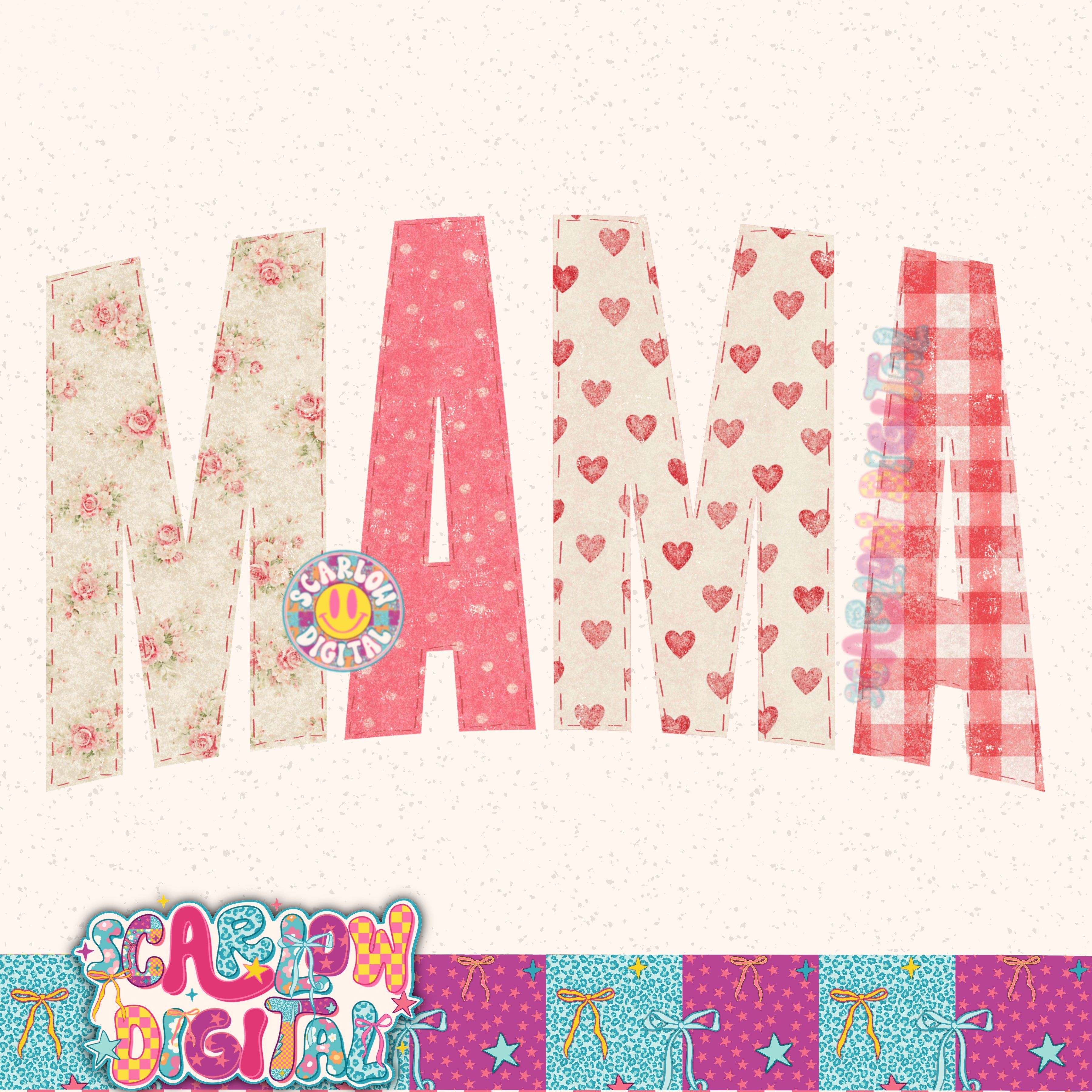 Vintage Mama Valentine's Day Stitched PNG Digital Design – Scarlow Digital
