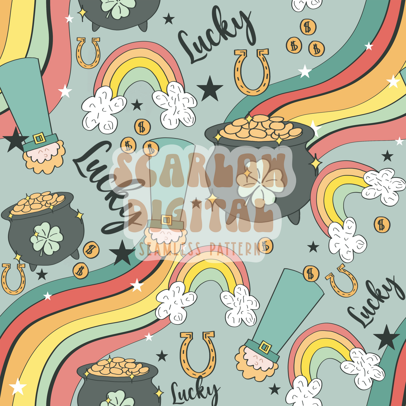 Lucky Rainbow Seamless Pattern-Saint Patty's Day Sublimation Digital D ...