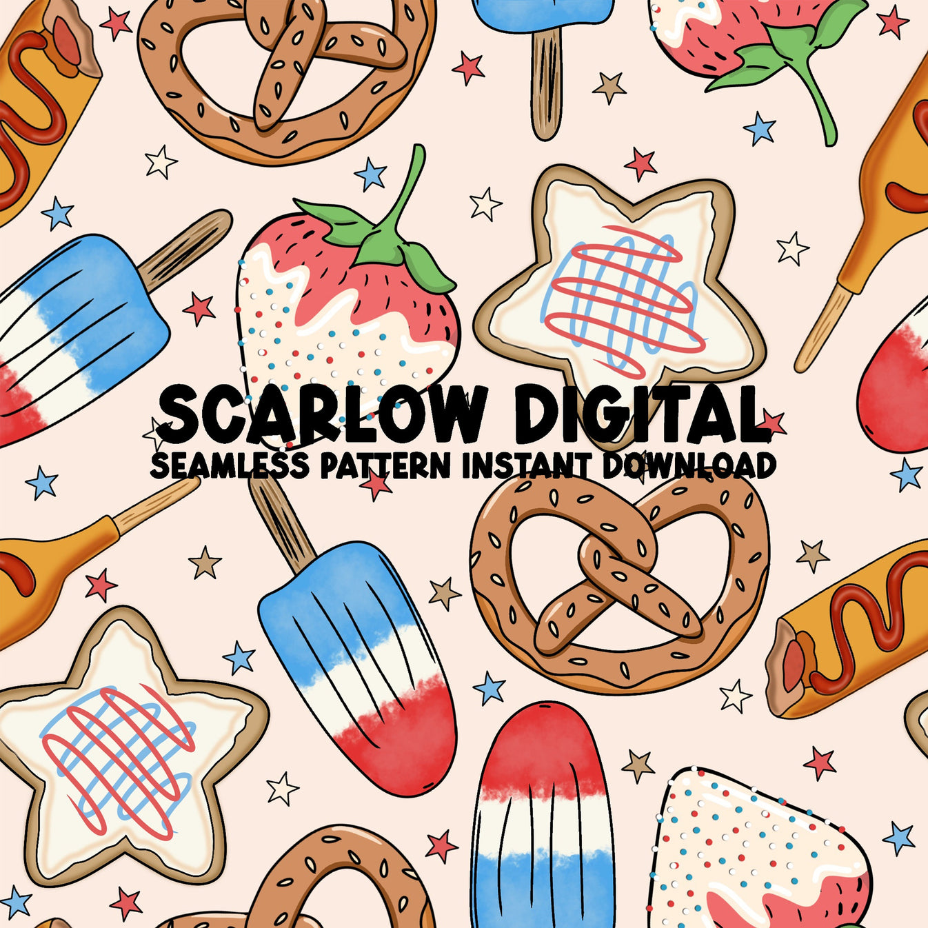 July 4th Snacks Seamless File, Independence Day seamless pattern, Four ...