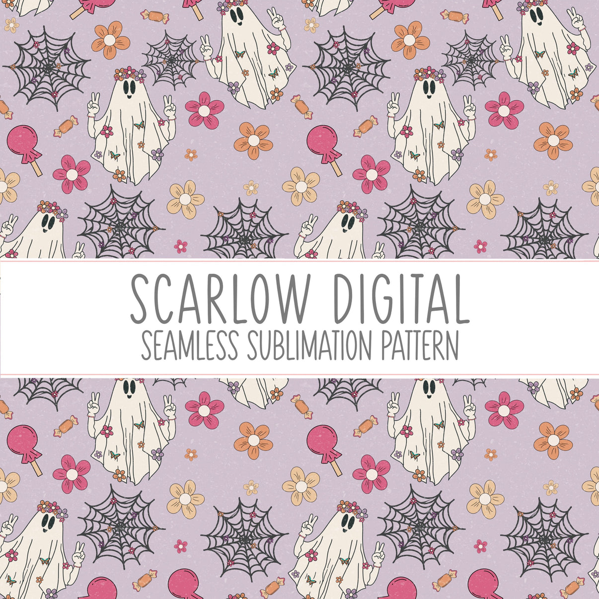 Groovy Ghost Seamless Pattern-Halloween Sublimation Digital Design Dow ...
