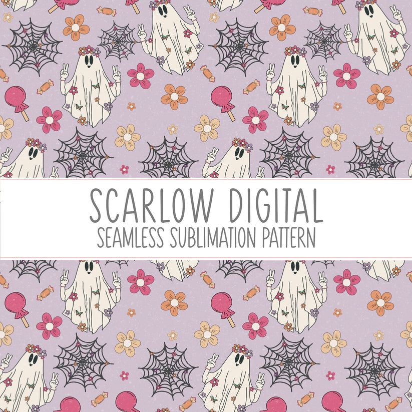 Groovy Ghost Seamless Pattern-Halloween Sublimation Digital Design Dow ...