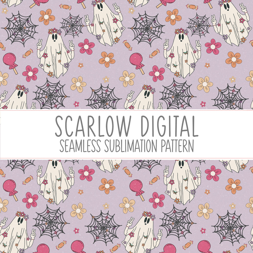 Groovy Ghost Seamless Pattern-Halloween Sublimation Digital Design Dow ...